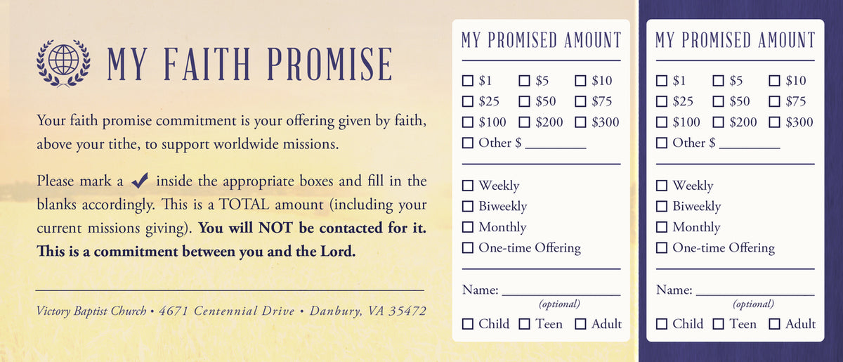 Faith Promise Commitment Card - Perforated (C) – North Valley Publications