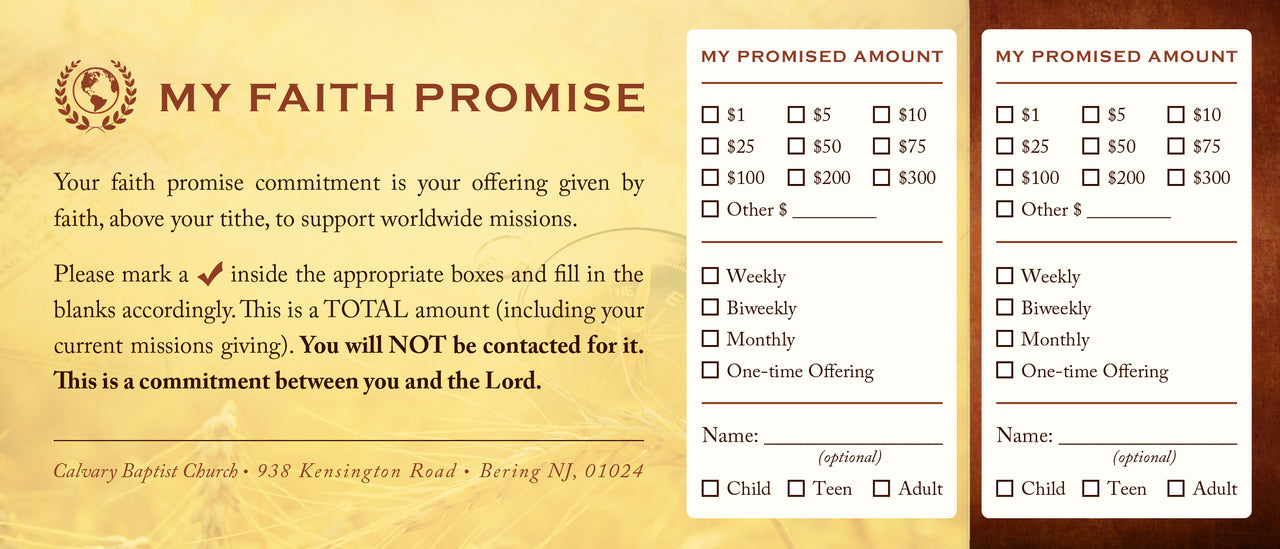 Faith Promise Commitment Card - Perforated (A) – North Valley Publications